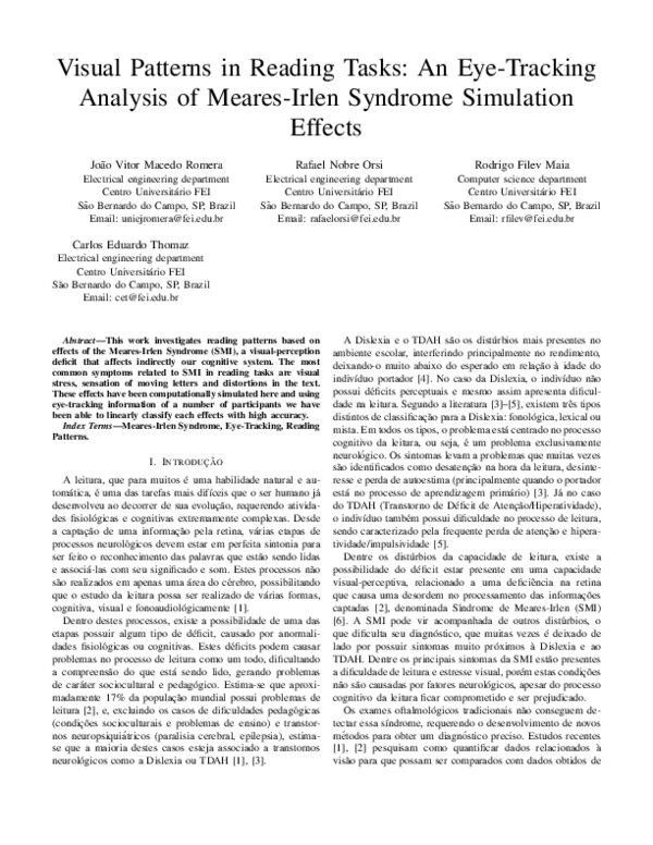 (PDF) Visual Patterns in Reading Tasks: An Eye-TrackingAnalysis of Meares-Irlen Syndrome ...
