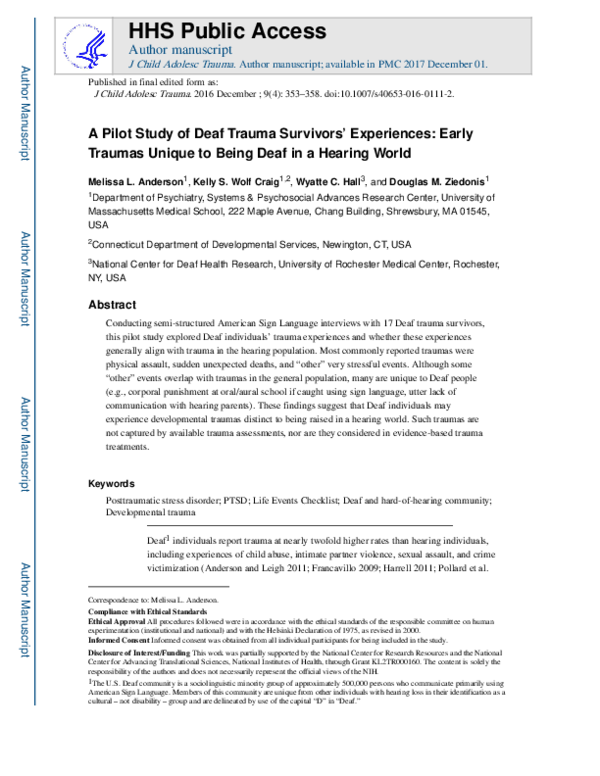 (PDF) A Pilot Study of Deaf Trauma Survivors’ Experiences: Early ...