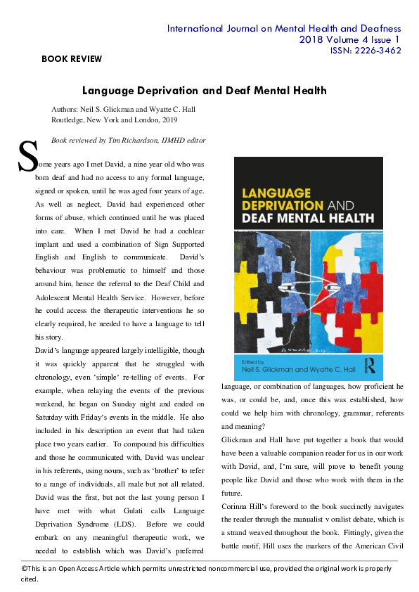 (PDF) Language Deprivation and Deaf Mental Health