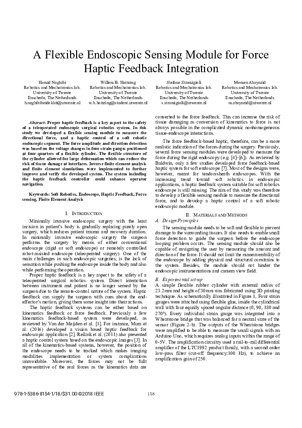 (PDF) A Flexible Endoscopic Sensing Module for Force Haptic Feedback Integration