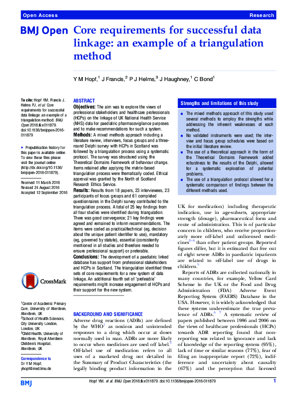 (PDF) Core requirements for successful data linkage: an example of a ...