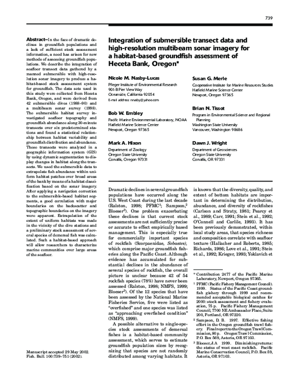 (PDF) Integration of submersible transect data and high-resolution multibeam sonar imagery for a ...