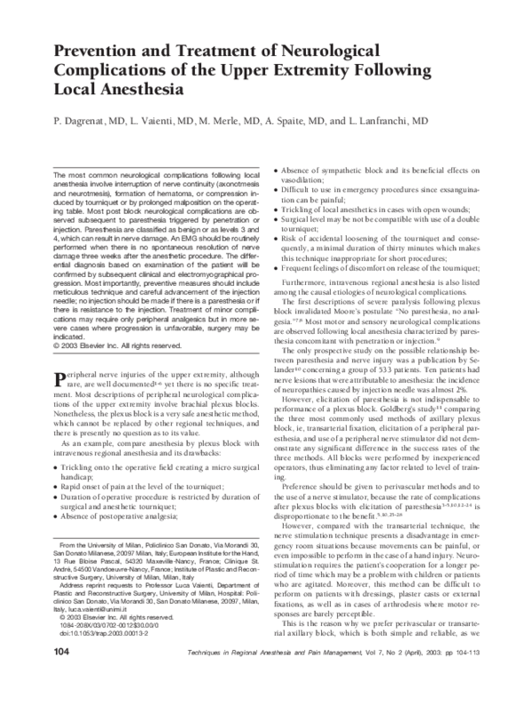 (PDF) Prevention and treatment of neurological complications of the ...