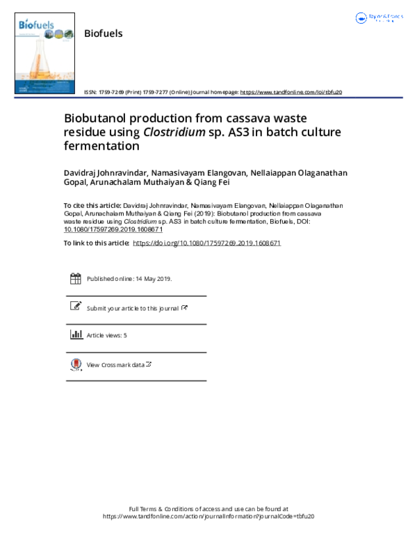 (PDF) Biobutanol production from cassava waste residue using ...