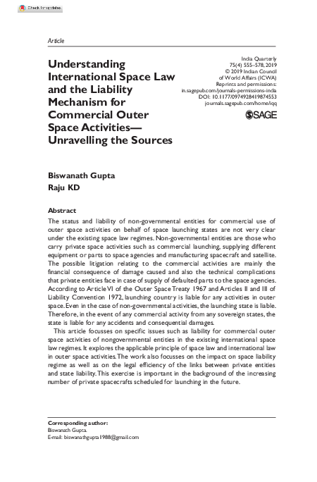 (PDF) Understanding International Space Law and the Liability Mechanism ...