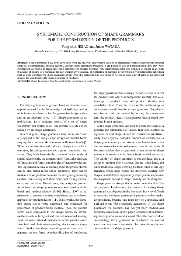 (PDF) Systematic Construction of Shape Grammars for the Form Design of the Products