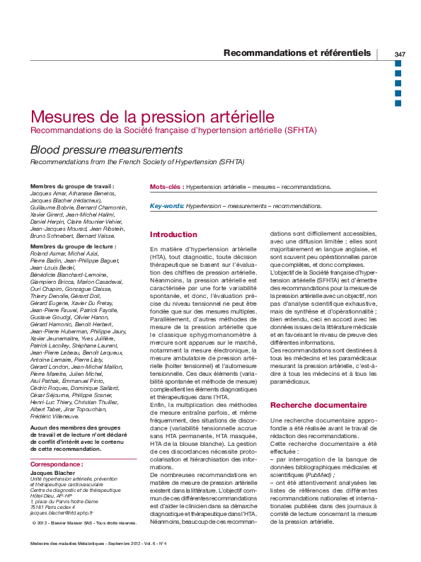 (PDF) Mesures de la pression artérielle