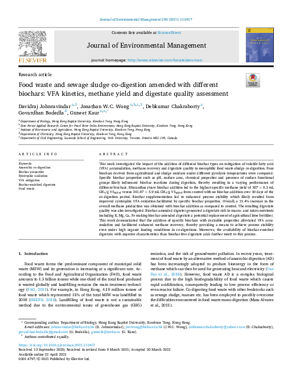 (PDF) Food waste and sewage sludge co-digestion amended with different ...