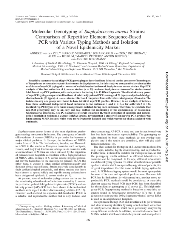(PDF) Molecular Genotyping of Staphylococcus aureus Strains: Comparison of Repetitive Element ...