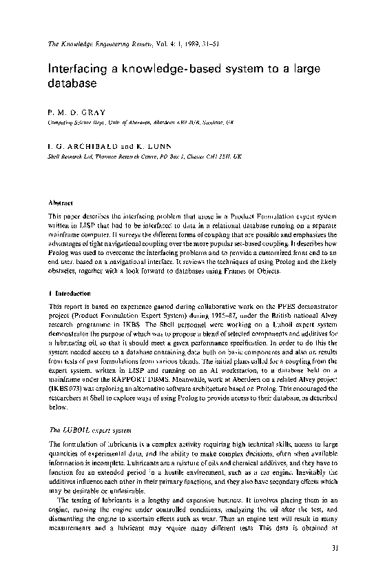 (PDF) Interfacing a knowledge-based system to a large database