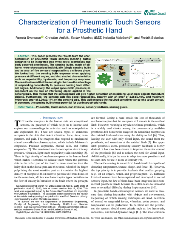 (PDF) Characterization of Pneumatic Touch Sensors for a Prosthetic Hand