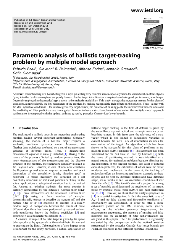 (PDF) Parametric analysis of ballistic target-tracking problem by multiple model approach