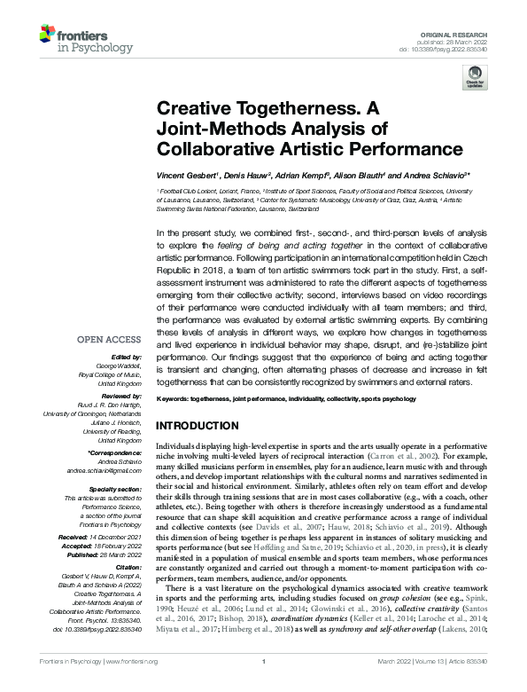 (PDF) Creative Togetherness. A Joint-Methods Analysis of Collaborative ...