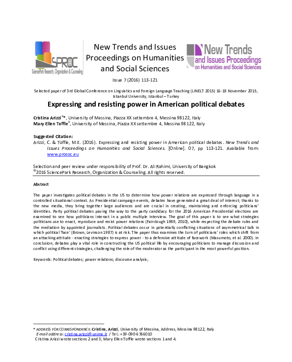 (PDF) Expressing and resisting power in American political debates