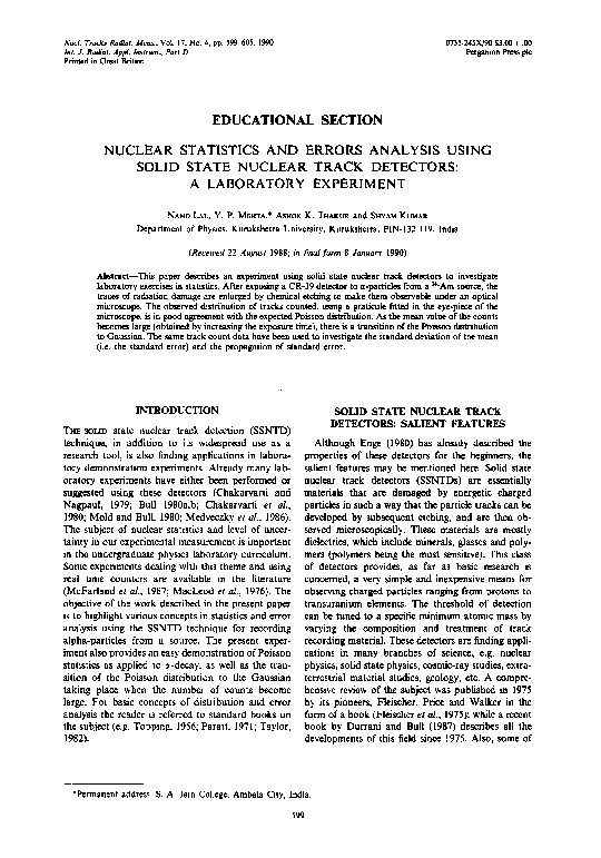 Pdf Nuclear Statistics And Errors Analysis Using Solid State Nuclear Track Detectors A