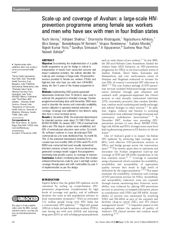 Pdf Scale Up And Coverage Of Avahan A Large Scale Hiv Prevention 4608
