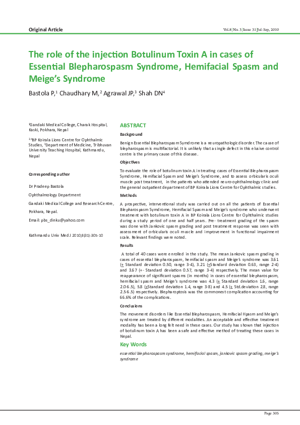 (PDF) The role of the injection Botulinum Toxin A in cases of Essential ...