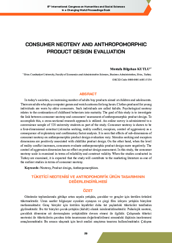 (PDF) CONSUMER NEOTENY AND ANTHROPOMORPHIC PRODUCT DESIGN EVALUATION