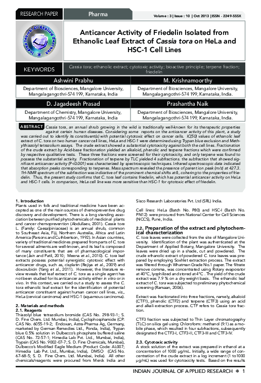 (PDF) Anticancer Activity of Friedelin Isolated from Ethanolic Leaf ...