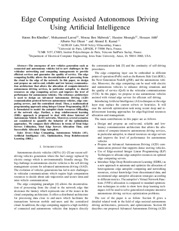 (PDF) Edge Computing Assisted Autonomous Driving Using Artificial ...