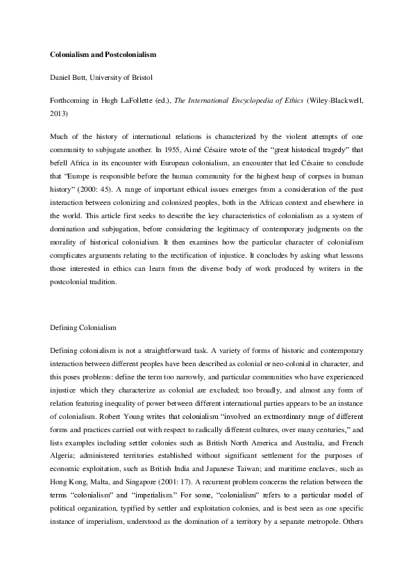 (PDF) Colonialism and Postcolonialism