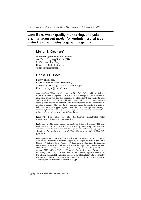 (PDF) Lake Edku water-quality monitoring, analysis and management model ...