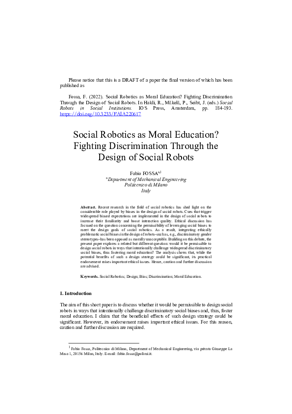 (PDF) Social Robotics as Moral Education? Fighting Discrimination ...