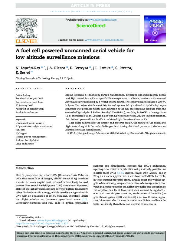 (PDF) A fuel cell powered unmanned aerial vehicle for low altitude ...