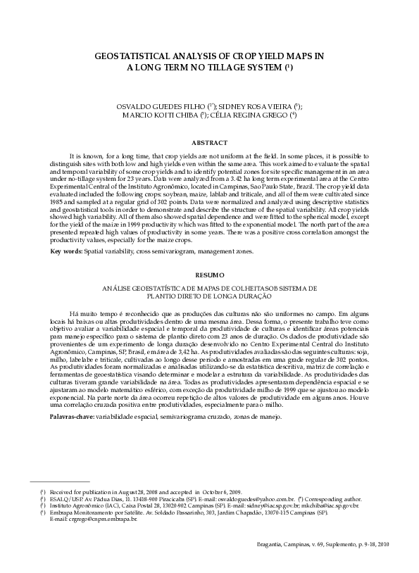 (PDF) Geostatistical analysis of crop yield maps in a long term no tillage system