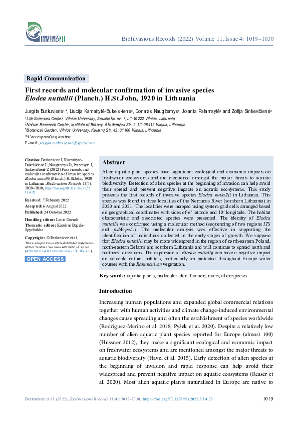 (PDF) First records and molecular confirmation of invasive species ...