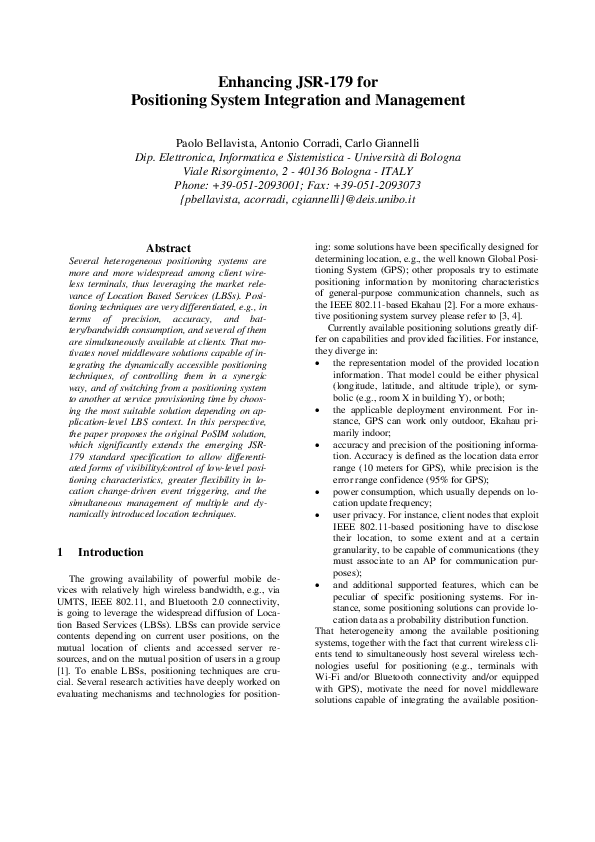 (PDF) Enhancing JSR-179 for Positioning System Integration and Management
