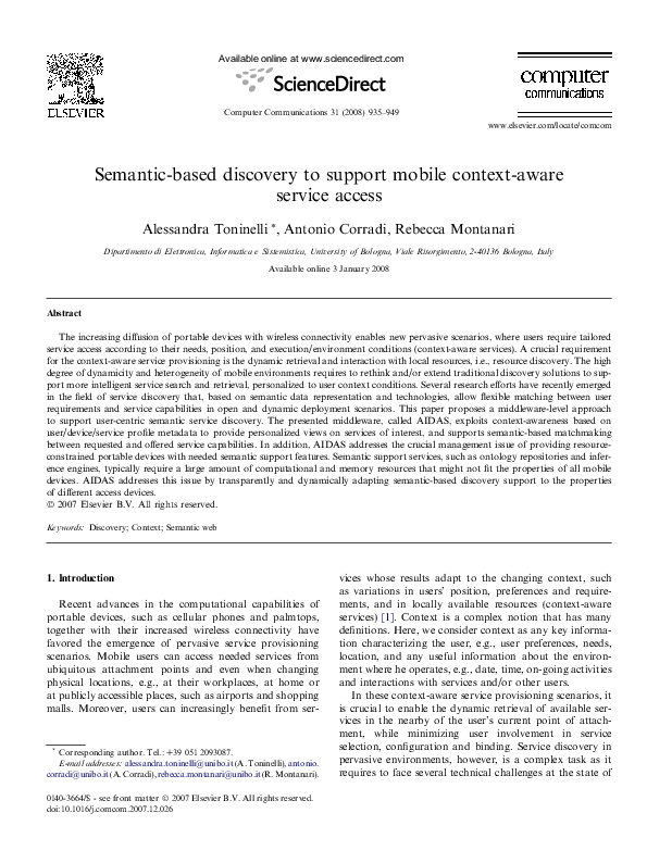 (PDF) Semantic-based discovery to support mobile context-aware service access