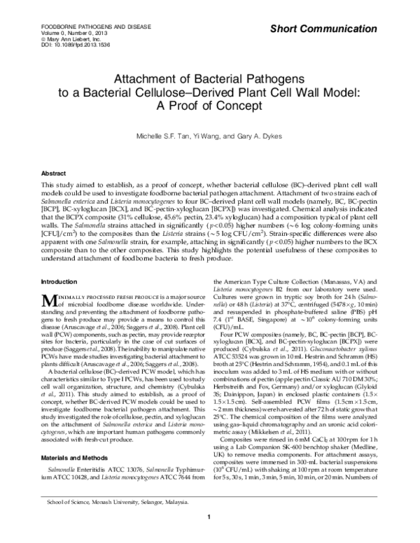 (PDF) Attachment of Bacterial Pathogens to a Bacterial Cellulose ...