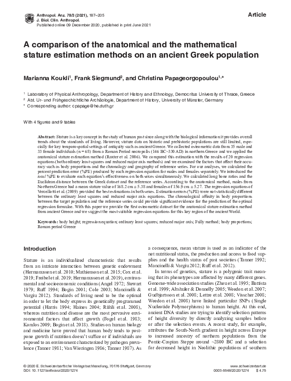 (PDF) A comparison of the anatomical and the mathematical stature ...