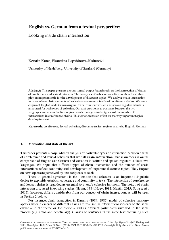 (PDF) English vs. German from a textual perspective: Looking inside ...