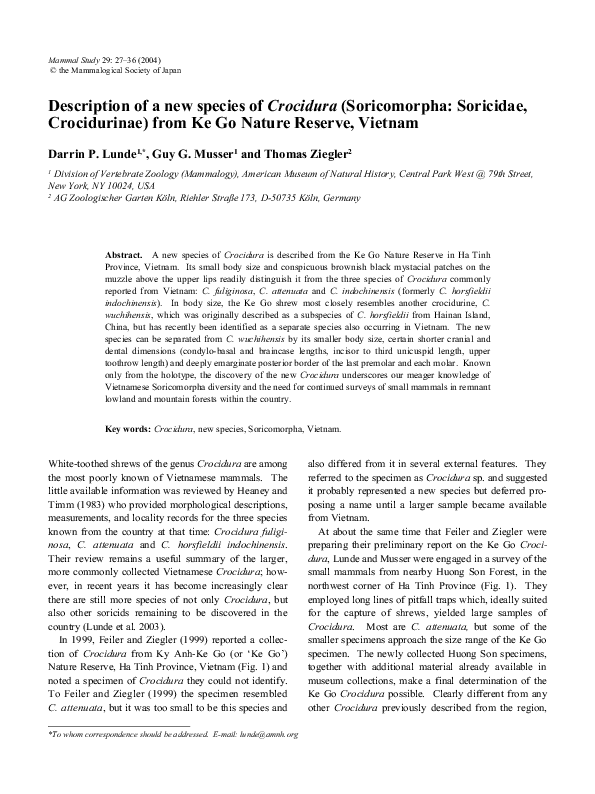 (PDF) Description of a new species of Crocidura (Soricomorpha ...