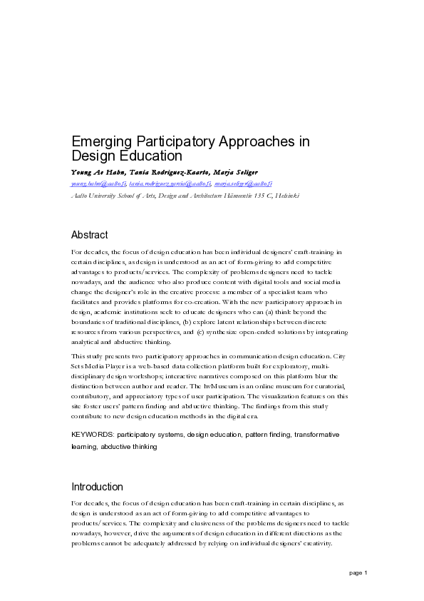 (PDF) Emerging Participatory Approaches in Design EducationEmerging ...