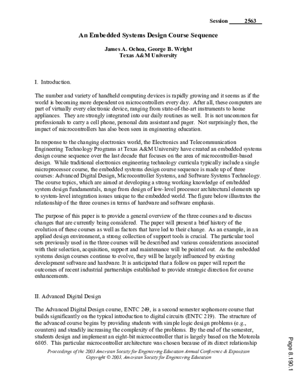 (PDF) An Embedded Systems Design Course Sequence (PDF) An Embedded Systems Design Course Sequence