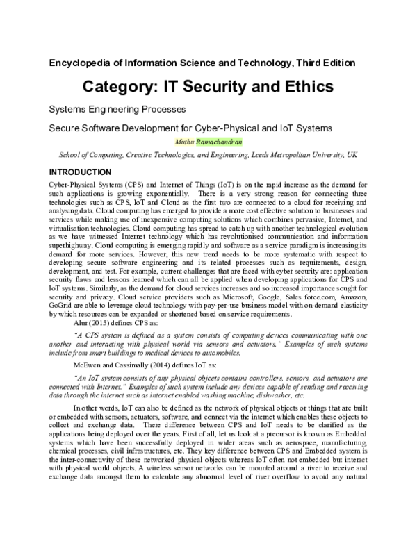 Doc Secure Software Development Of Cyber Physical And Iot Systems