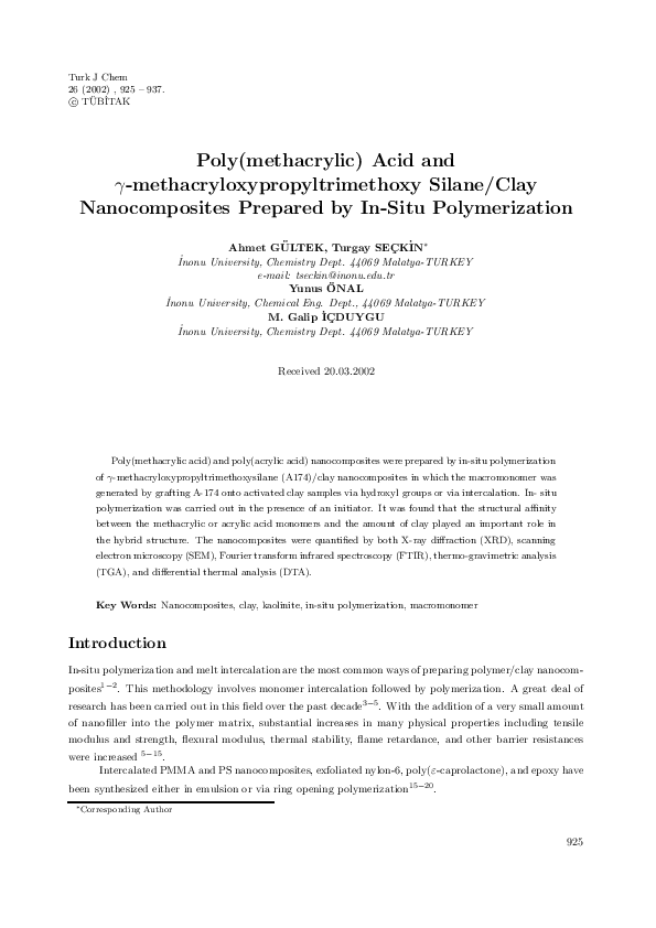 (PDF) Poly(methacrylic) Acid and \gamma-methacryloxypropyltrimethoxy ...