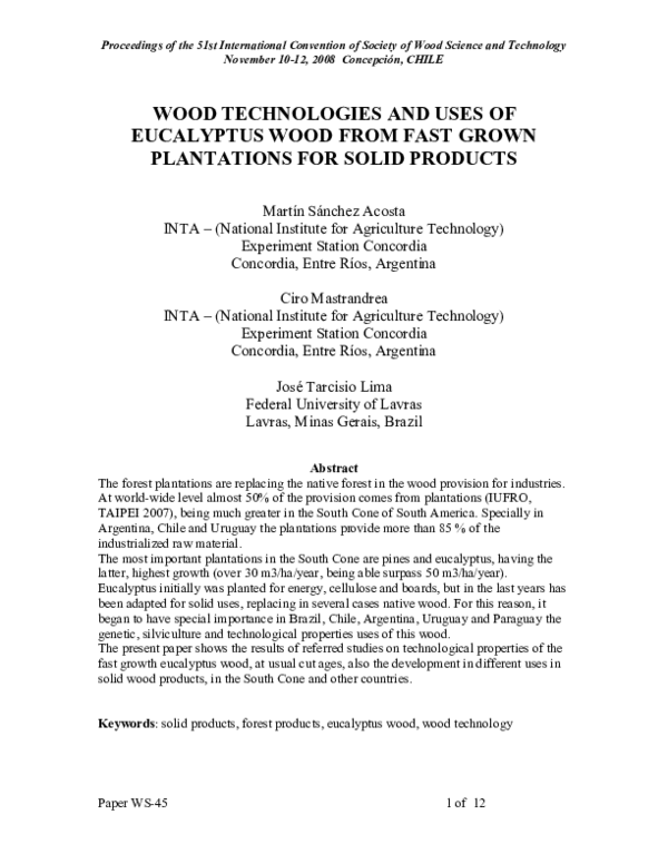 (PDF) Wood Technologies and Uses of Eucalyptus Wood from Fast Grown ...