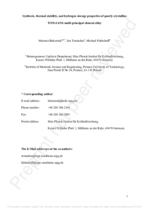 (PDF) Synthesis, Thermal Stability, And Hydrogen Storage Properties of Poorly Crystalline ...