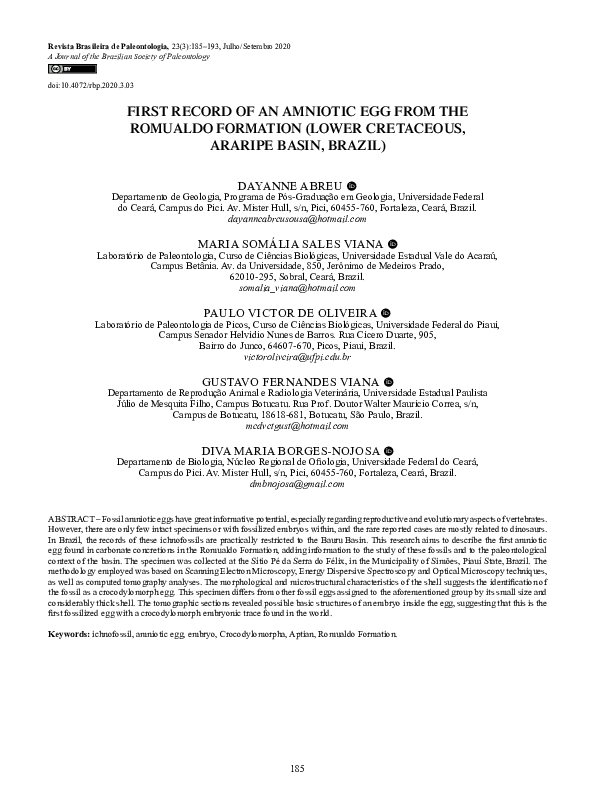(PDF) First record of an amniotic egg from the Romualdo Formation ...