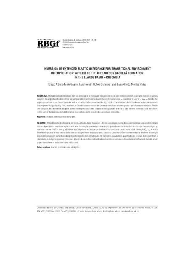 Pdf Inversion Of Extended Elastic Impedance For Transitional Environment Interpretation