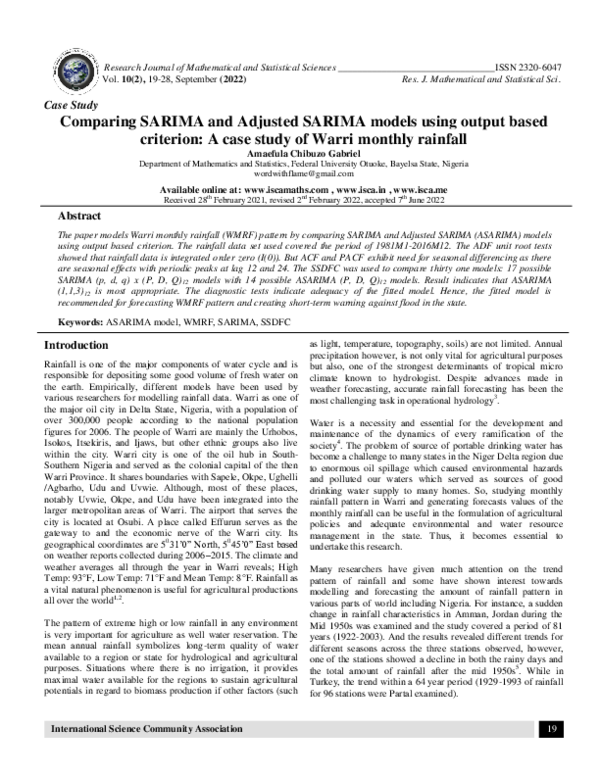 (PDF) Comparing SARIMA and Adjusted SARIMA models using output based ...