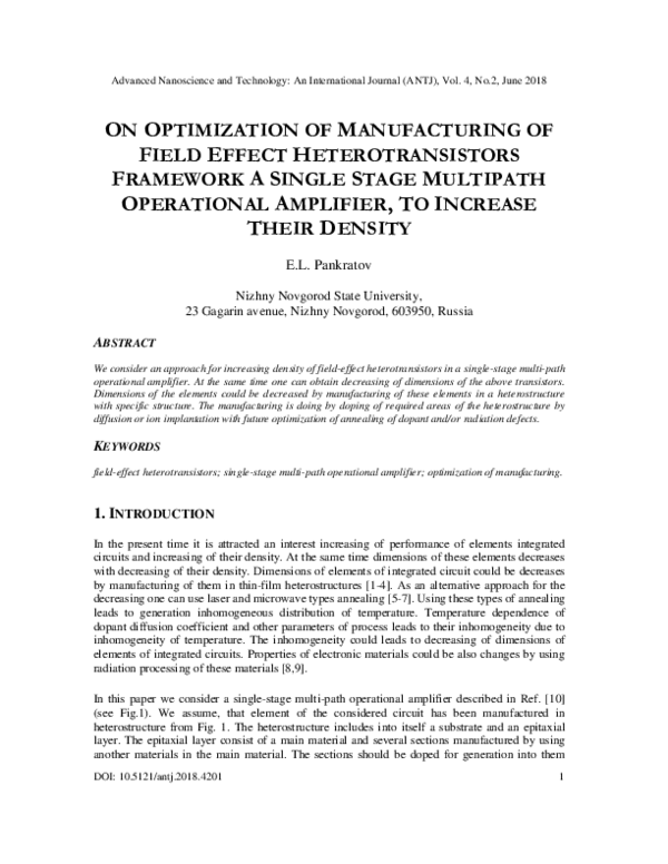 (PDF) ON OPTIMIZATION OF MANUFACTURING OF FIELD EFFECT HETEROTRANSISTORS FRAMEWORK A SINGLE ...