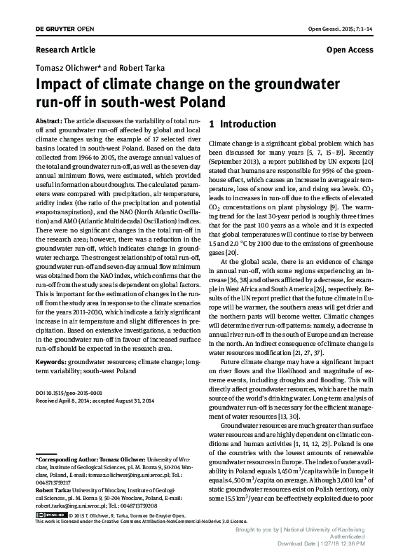 (PDF) Impact of climate change on the groundwater run-off in south-west Poland