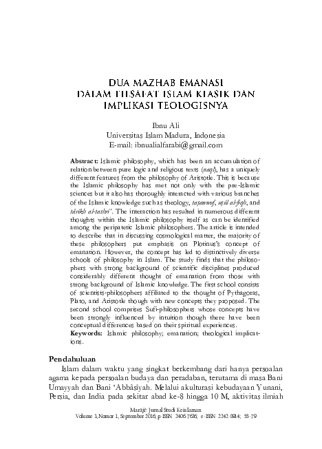 (PDF) Dua Mazhab Emanasi dalam Filsafat Islam Klasik dan Implikasi ...