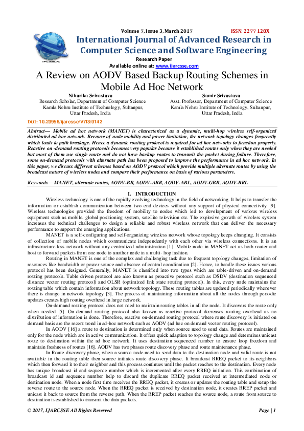 Pdf A Review On Aodv Based Backup Routing Schemes In Mobile Ad Hoc Network