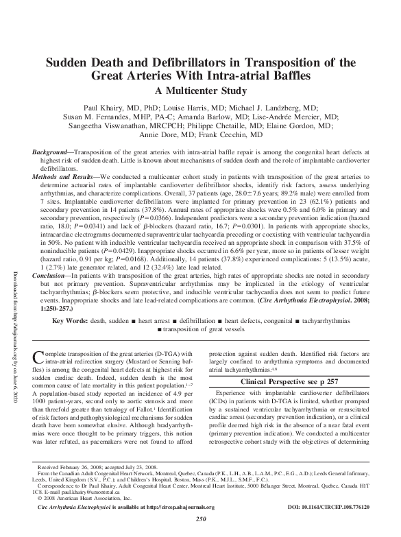 (PDF) Sudden death and defibrillators in transposition of the great ...